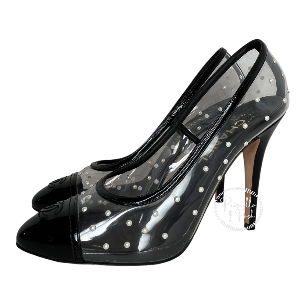 Chanel Black Patent Pvc Clear Transparent Cc Pearl Sa… - Gem